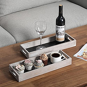 MyGift Rustic Gray Decorative Tray with Chalkboard Base Surface, Serving Tray with Cutout Handles, 16 x 6 Inch, Set of 2