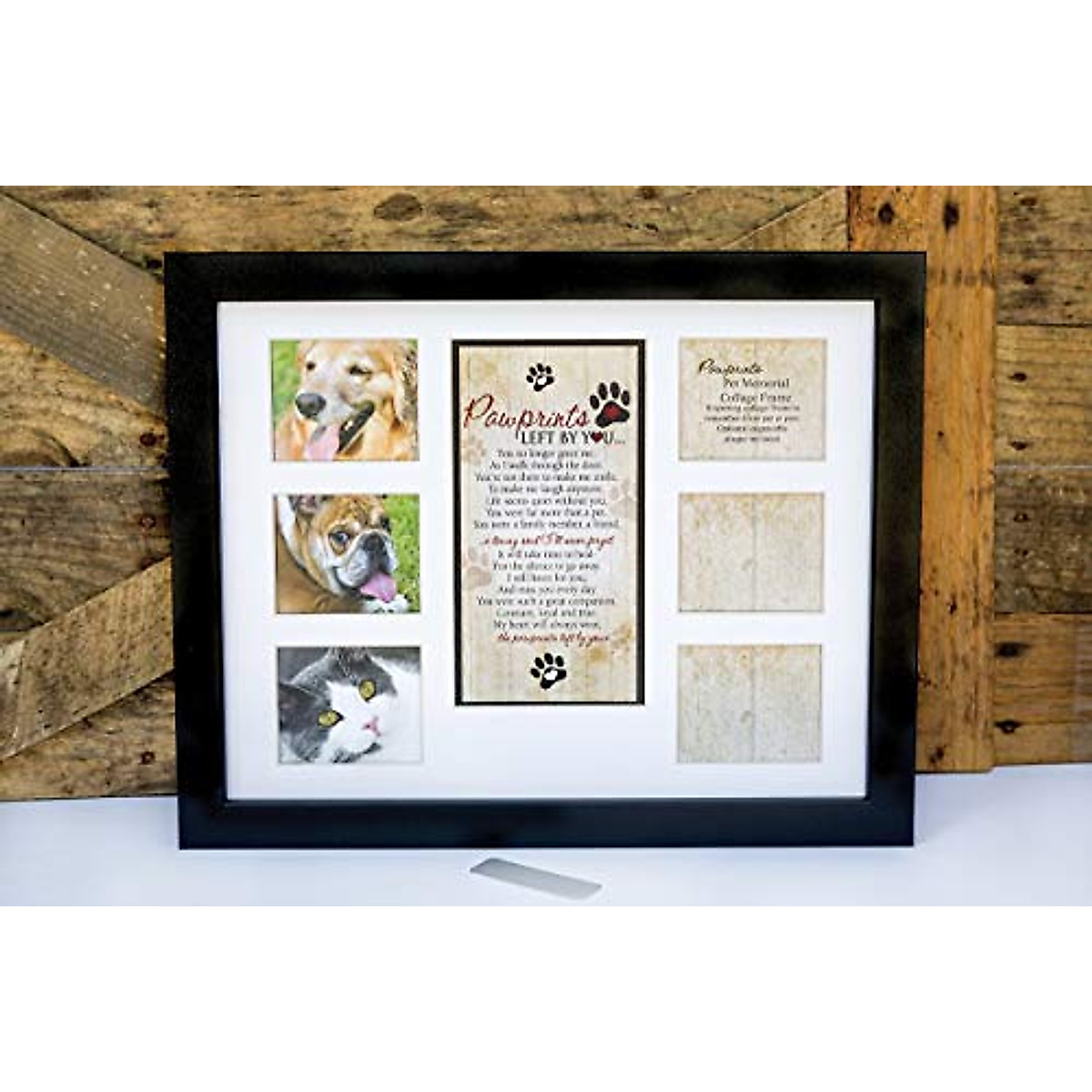 Pet Memorial Collage Frame for Dog or Cat with Sympathy Pawprints Left by You Poem - Made in the USA