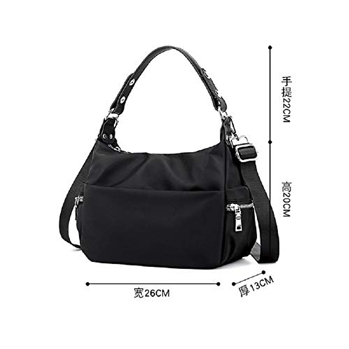 Womens Handbags Crossbody Bag Lightweight Nylon Hobo Purses Casual Shoulder Messenger Bag for Grils Waterproof Black