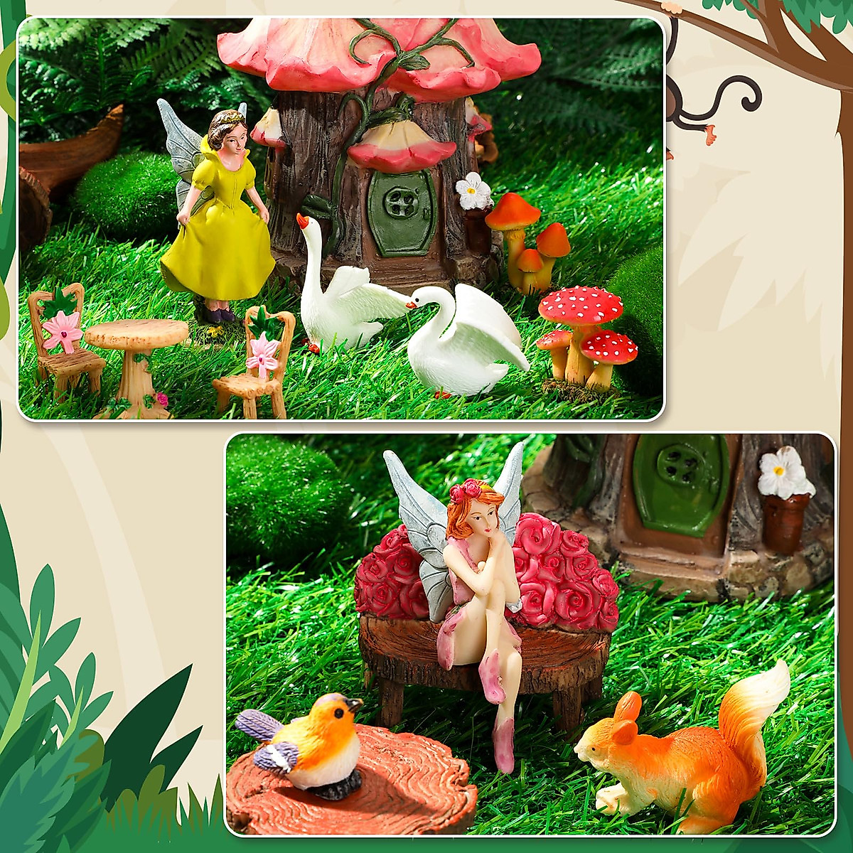Soaoo Fairy House Garden Figurines Kit Fairy Outdoor Fairy Nativity Set for Kids Garden Decor Micro Landscape Ornaments (Beauty)