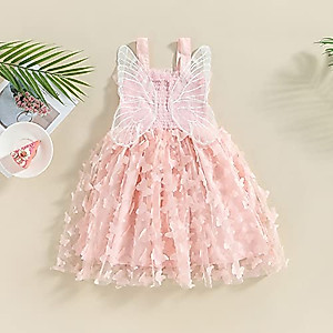Toddler Baby Girl Butterfly Wings Dress Kids Girls Tulle Butterfly Wing Skirt Princess Sleeveless Birthday Tutu Party Dress (A Pink, 6-12 Months)