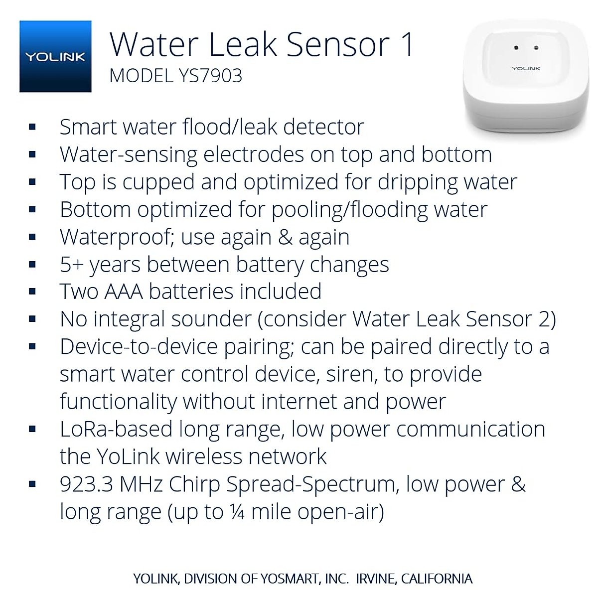 YoLink SpeakerHub & Three Water Leak Sensors Starter Kit – Plays Tones/Sounds, Spoken Messages, LoRa-Powered ¼ Mile Range, App Alert, Emails, SMS/Text, IFTTT