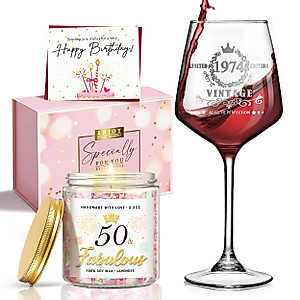 LUCOTIYA 50th Birthday Gifts for Women,50th Birthday Gifts for Her Vintage 1974 50th Birthday Decorations For Women Turning 50 Gifts Idea For Women,Friends,Sister,Mom,Aunt Happy Birthday Gifts