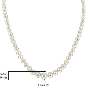 14K Yellow Gold AAA Freshwater Cultured White Round Pearls, 4mm-9mm Graduated 18" Strand Pearl Beads Necklace with Fishhook Clasp, Pearls Necklace Jewelry for Brides and Bridesmaids