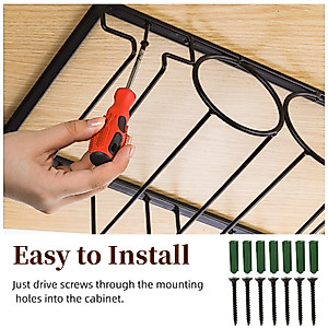 Pumtus Wine Rack Glass Holder, Under Cabinet Wine Bottle Holder Stemware Rack, Metal Wine Bottle Display Holder Glasses Storage Hanger, Kitchen Organization for Bar, Kitchen, Black