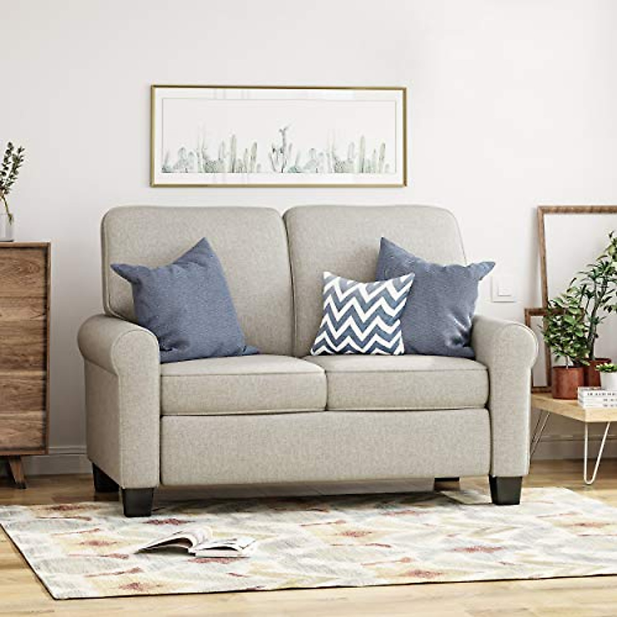 GDFStudio Denise Loveseat, Mid-Century Modern, Minimal, Beige