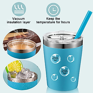 4 Set Toddler Cups with Straws and Lids Stainless Steel Kids Cups Insulated Kids Cups Spill Proof Double Wall Vacuum Kid Tumbler Cups for Boys Girls Sippy Drinking 8 oz (Blue, Gray, Sky Blue, Green)