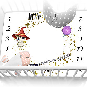 QICAIYUN Little Wizard Baby Milestone Blanket Magic Baby Month Blanket for Baby's First Year Calendar Growth Chart 48''x48'' YUN101