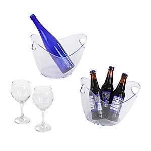 Lot45 Acrylic Beverage Bucket 2pc Set - 3.5 Liter Clear Party Beverage Tub Set - Indoor or Outdoor Bottle Drink Chiller