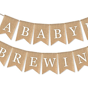 SWYOUN Burlap A Baby is Brewing Banner Baby Shower Party Garland Mantel Fireplace Decoration Supplies
