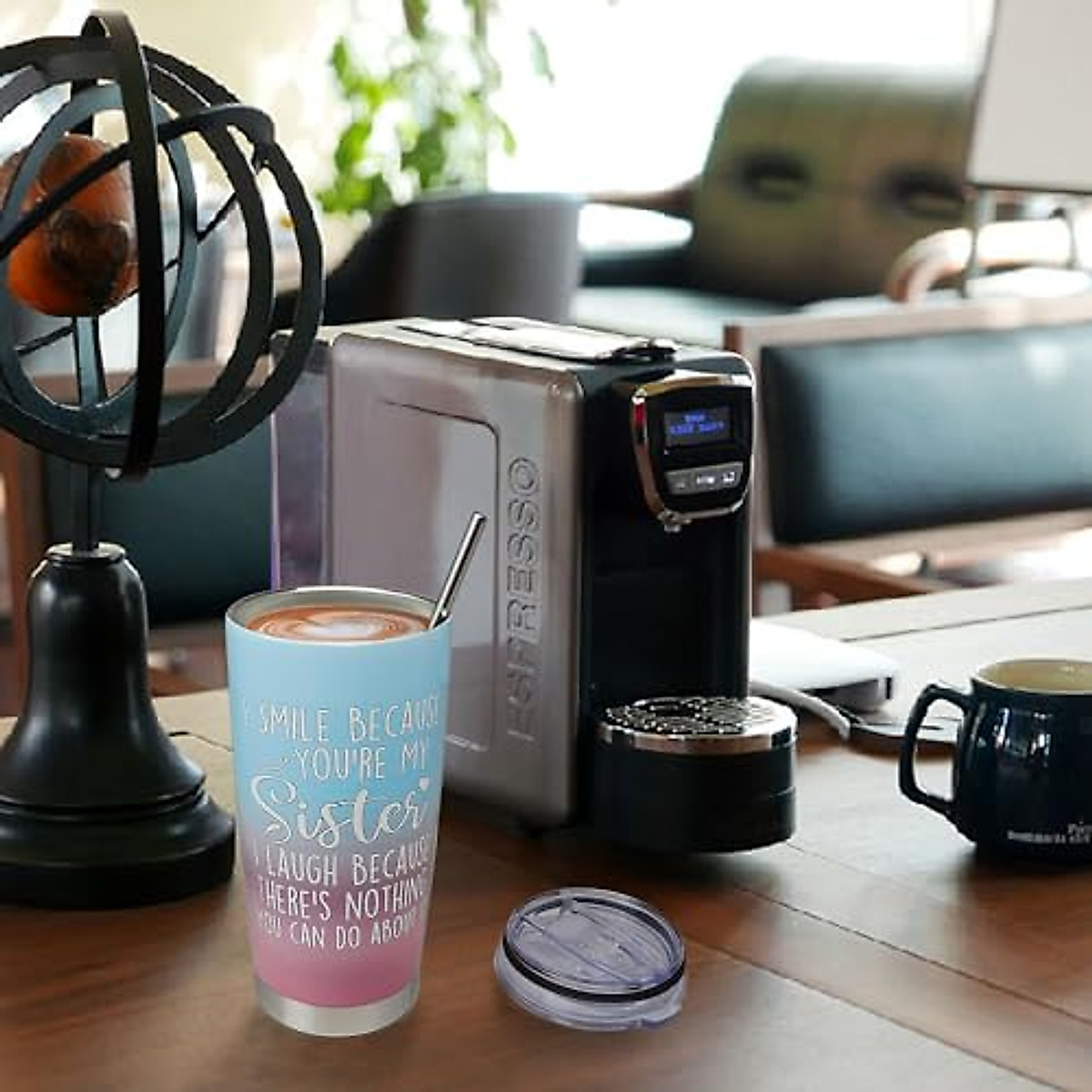 CTIGERS Funny Sister Tumbler with Lid and Straw Insulated Travel Mug Gifts for Sister from Sbling, Birthday,Christmas,Thank Giving Day,Wedding Gifts for Sister 20 oz BLACK