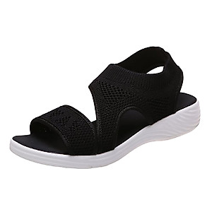 Women's Sandals Slip On Elastic Knit Upper Breathable Casual Wedges, Wide Width Sneaker Sandals for Women, Non-Slip Fitness Running Sports Shoes, Open Toe Comfortable Walking Fashion Summer