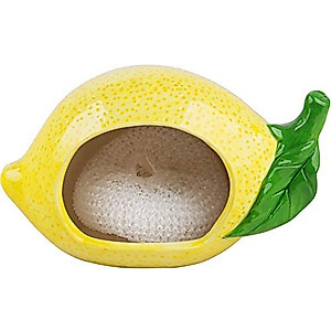 Farmhouse Decor Kitchen Sink Scrubby Holder Ceramic - With Nylon Dish Scrubber (Lemon)