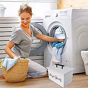 Dryer Sheets Holder, Farmhouse Dryer Sheets Dispenser, Wood Container Box with Lid, Rustic Caddy, Fabric Softener Storage Bin for Laundry Room Decor Organizer