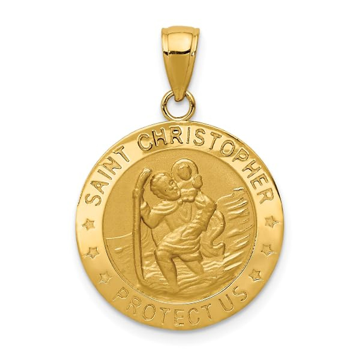 IceCarats 14K Yellow Gold Saint Christopher Medal Patron of Travelers Athletes Protection Necklace Christian Religious Pendant Faith Charm 28mm x 19mm Only