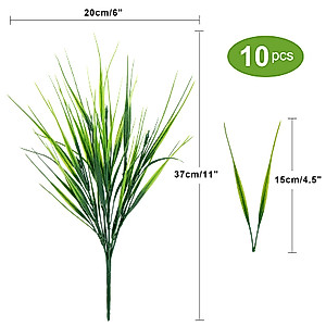 Ouddy Decor Artificial Wheat Grass Fake Plants Outdoor UV Resistant Greenery Stems Plastic Shrubs for Patio Garden Farmhouse Front Porch Window Box Home Decor, 10 Bundles
