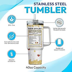 Hyturtle Personalized Coffee Tumbler Hairstylist Customized Name 40 oz Tumbler with Handle and Straw Lid, Birthday Gifts For Hairdressers Men Women Insulated Mugs Wine Tumblers Stainless Steel Cups