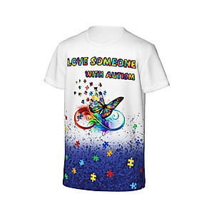 Autism Awareness T-Shirt for Kid Boys I Love Someone with Autism T Shirt Autistic Puzzle Piece 3D Print Tees T-Shirt X-Large