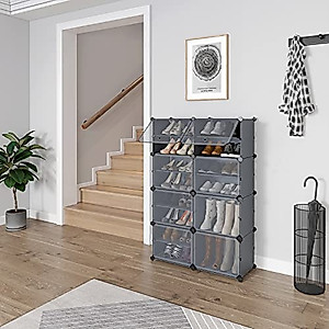 UNZIPE 40 Pairs Shoe Storage Cabient, Pleastic DIY Cube Organizer Shoes Shelve with Doors, Freestanding Shoes Tower Closet Bedroom Hallway