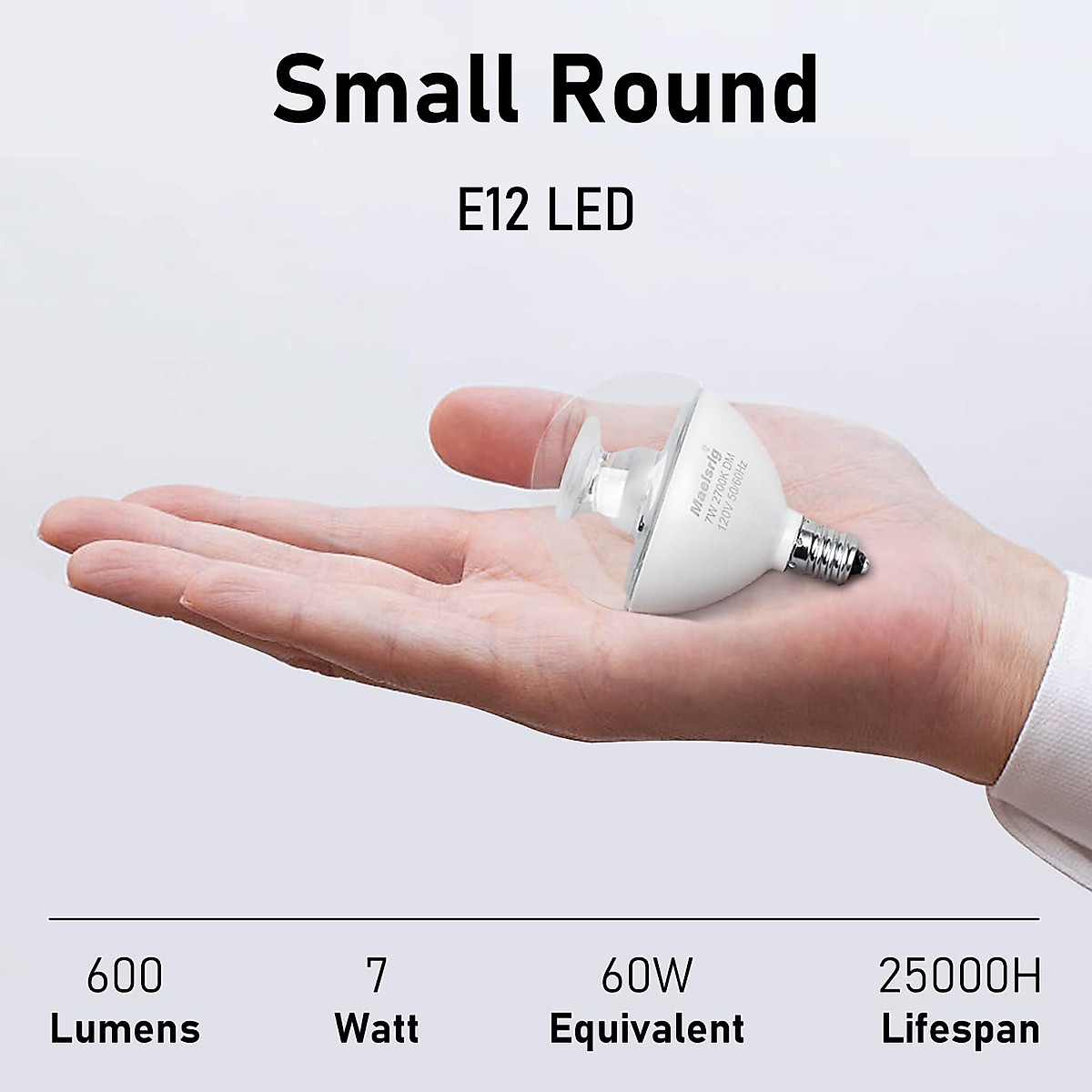 Maelsrlg G16.5 Light Bulb LED, 60W Equivalent, Small Round Light Bulbs, E12 Candelabra Base, Dimmable, Daylight 5000K, 7W 600 Lumens, Type G Light Bulb, Clear Glass, Pack of 4