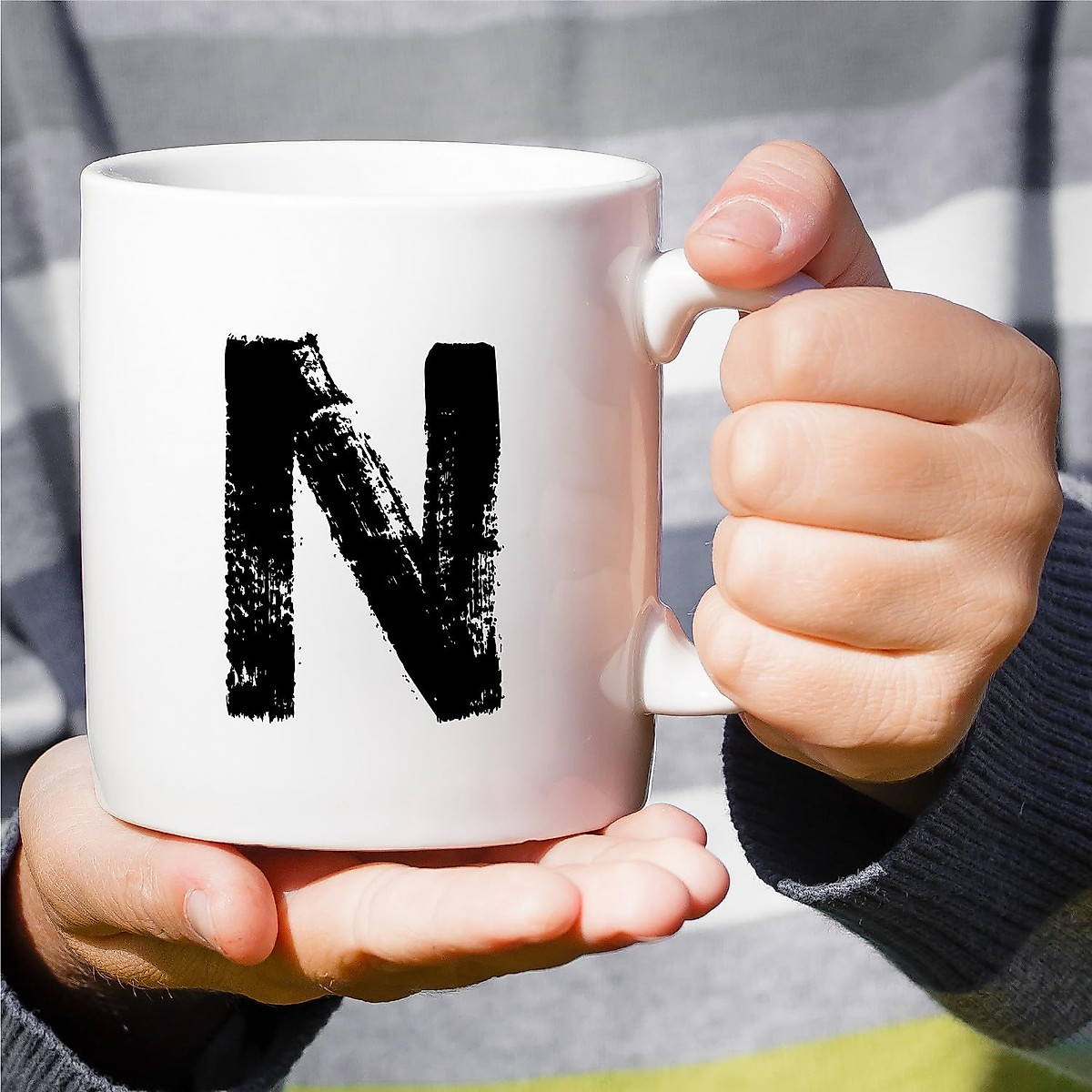 Retreez Initial A-Z Hand Drawn Grunge Alphabet Monogrammed Monogram Mug 11 Oz Ceramic Tea Coffee Mugs - Appreciation Thank You Holiday Birthday Gifts for her friend coworker sister bestie - N Initial