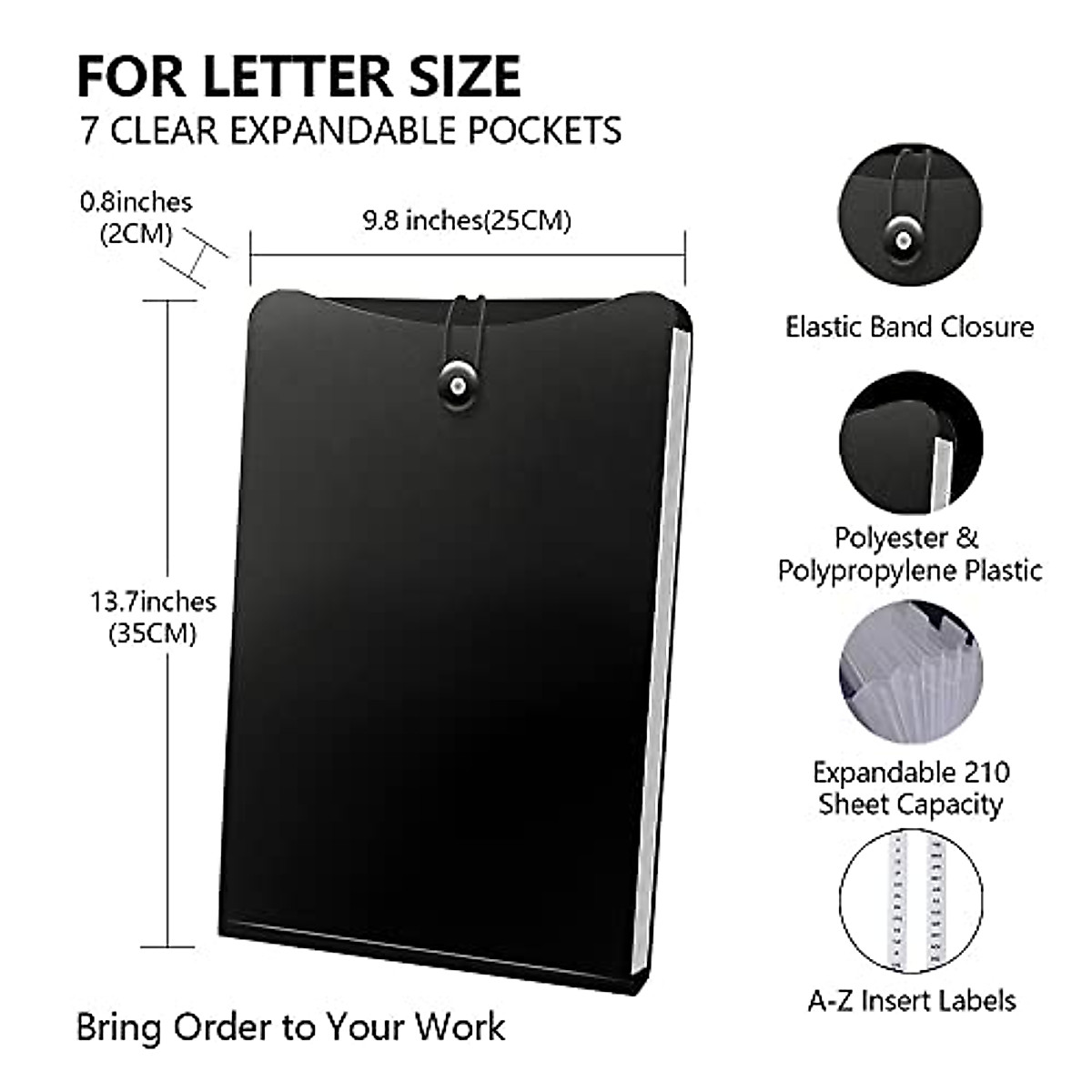 Vertical File Folder Expanding Accordion Folder with 7 Pockets Multi Pocket File Organizer A4 Letter Size for Easy Backpack Access(2 Pack Black)