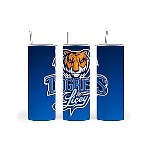 Licey Dominican Team Tumbler, 20 oz Stainless Steel Baseball Themed Tumbler, Double Wall for Hot and Cold Drinks, Cute Design with Lid, Brush and Straw, Non-Slip Base, Travel Mug. (Blue)