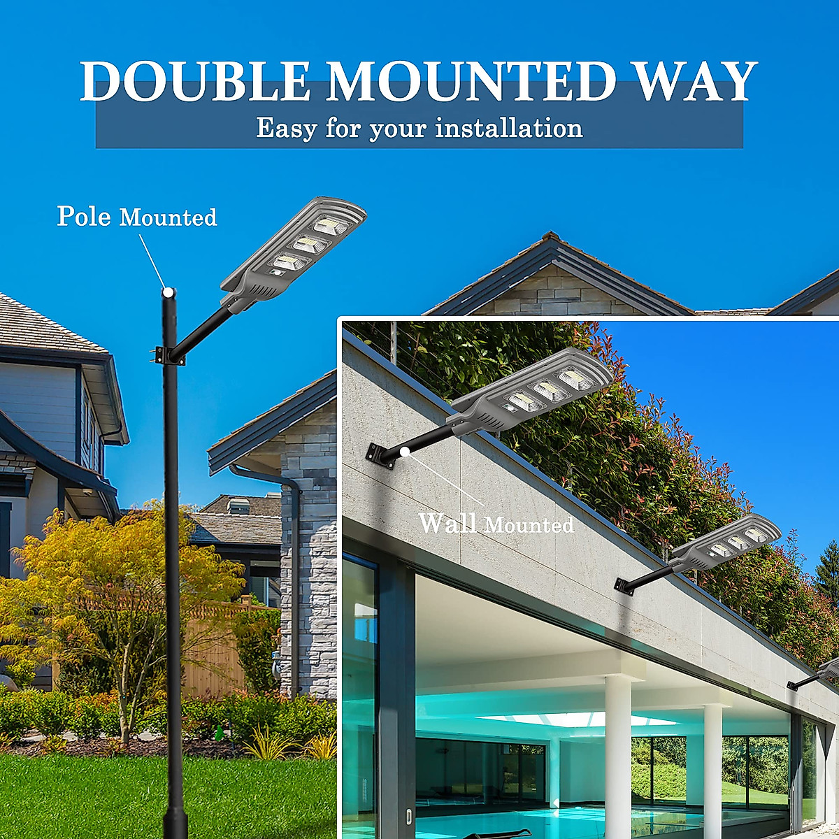 Lovus 2Pack Solar LED Street Light, 2000W Outdoor Solar Parking Lot Light Dusk to Dawn with Motion Sensor for Garage, Driveway, IP65 Waterproof, Wall or Pole Mount, ST60-010-2