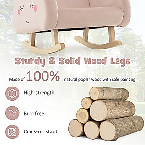 Costzon Kids Sofa, Rocking Chair with Solid Wood Frames, Velvet Fabric, Anti-Tipping Design for Kids Room, Nursery, Preschool, Birthday Gift for Boys Girls, Toddler Furniture Armchair (Light Pink)