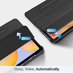 MoKo Case for Galaxy Tab S6 Lite 10.4 Inch 2024 2022 2020 (Model: SM-P620/P625/P613/P619/P610/P615/P617) with Built-in S Pen Holder, Slim Tri-Fold Soft TPU Cover with Auto-Wake/Sleep, Denim Black