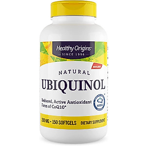 Healthy Origins Ubiquinol (Active form of CoQ10), 200 mg - Activated Form of CoQ10 - Kaneka Ubiquinol Supplements for Heart Health & Antioxidant Support - Gluten-Free & Non-GMO - 150 Softgels