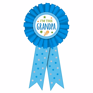 Blue I Am The Grandpa and Pink Grandma Ribbons - 2 Award Pins | Perfect for Baptism, Christening, Baby Showers, Gender Reveals Party, Baby Birth - Rosette Button Baby Name Celebration