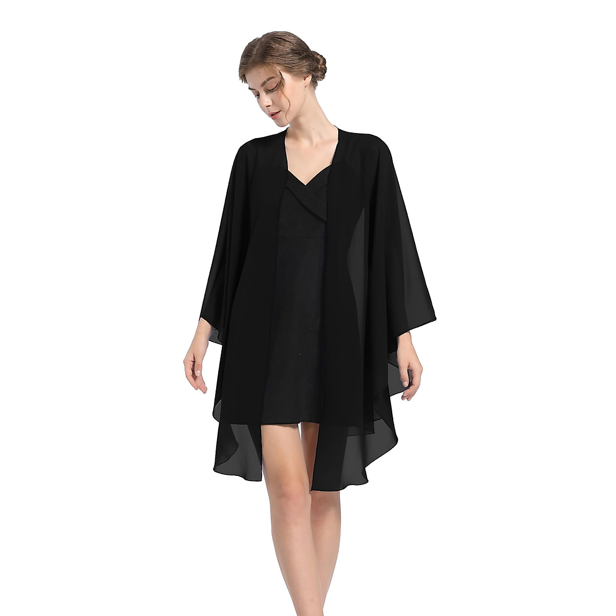 Baoqiya Chiffon Shawls and Wraps Wedding Party Shawl Scarf for Women Bridal Evening Dress on Special Occasion Dresses (Black)