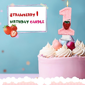 Conelist 1 Candle for First Birthday Candle Pink Number 1 Candle Cute Berry One Candle Glitter Birthday Candle for Cake Topper Party Supplies 1st Birthday Anniversary Decorations(Strawberry)