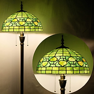 ZJART Tiffany Floor Lamp Green Stained Glass Apple Style Reading Lamp W16H70 Inch Tall Antique Standing Pole Light Bronze Finsh, Bright Lighting Decor Home Corner Living Room Bedroom Office