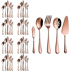 Flatware Set, Magicpro Modern Royal 45-Pieces rose gold Stainless Steel Flatware for Wedding Festival Christmas Party, Service For 8