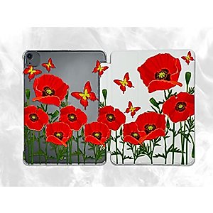 Cute Poppy Red Kawaii Flower case Compatible with iPad Mini Air Pro 7.9 8.3 9.7 10.2 10.9 11 12.9 inch Pattern Cover New 2022 2021 Trifold Stand 3 4 5 6 7 8 9 Generation 524 (11" Pro 1/2/3 gen)