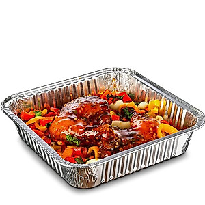 HOGOWARE 10-Pack 8x8 Foil Pans 40oz Square Aluminum Baking Pans Heavy Duty Disposable Oven Trays for Cake Roasting Casserole Brownies Bread Pie Large Food Containers Portable Cooking Tin Foil Pans