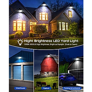 CINOTON LED Barn Light, Dusk to Dawn Outdoor Lighting, 42W 4950LM 5000K Daylight, Security Flood Light, UL Listed, IP65 Waterproof Outside Area Light with Photocell, Silver 3 Pack