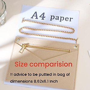 WADORN 1 Set Purse Organizer Insert Conversion Kit with Gold Chain, 8.62x6.1 Inch Felt Handbag Organizer Insert 24 Inch Chain Inner Pocket Liner Clutches Envelope Bag Handbag Convert Accessory, Beige