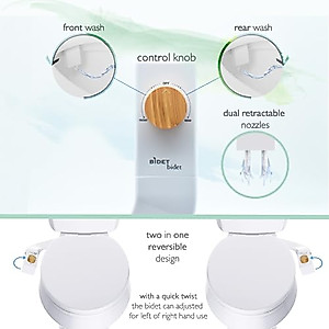 BIDETbidet Left/Right Reversible FRESH WATER Non-Electric Ultra-Slim Toilet Attachment, Ability to SWITCH between Right/Left Hand Side Control with Dual Nozzle Hinged Design, Hassle-Free Installation