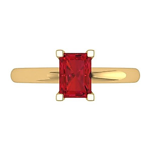 Clara Pucci 1.0 Carat Emerald Cut Custom Engraving Solitaire faux Red Ruby Engagement Wedding Everlasting Ring 14k Yellow Gold 4.25