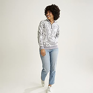 Vera Bradley Women's French Terry Quarter-zip Sweatshirt With Pockets (Extended Size Range), Citrus Paisley Gray, Large