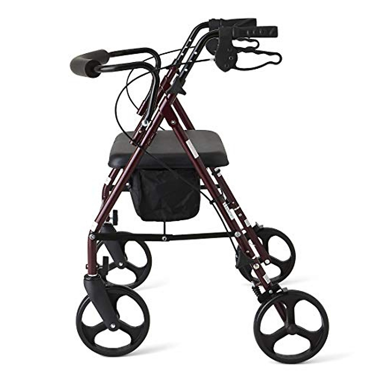 Medline Heavy Duty Rollator Walker with Seat, Bariatric Rolling Walker Supports up to 500 lbs, Large 8-inch Wheels, Burgundy