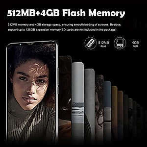 ASHATA M12 Ultra Unlocked Android Cellphone Face Recognition Smartphone with 4.45in HD Curved Screen, Full Network Mobile Phone, 512MB 4GB, Support Extended 128GB Memory Card, WiFi BT FM (Black)