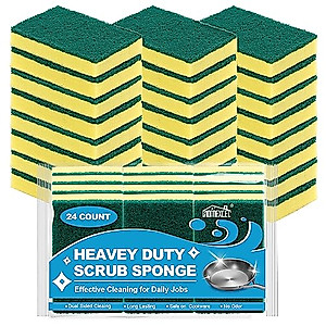 HOMEXCEL 24 Count Heavy Duty Scrub Sponges Kitchen,Small Dish Sponges for Kitchen,Flexible Household Cleaning,3.5"X2.1"X0.9"