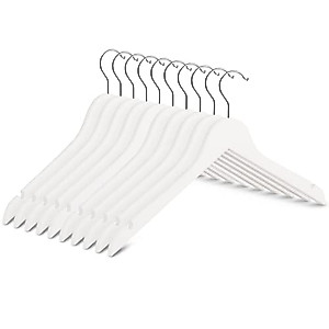 StorageWorks White Wooden Hangers, 10 Pack Slim Natural Wood Hangers, Premium Solid Wood Clothes Hanger for Tank Top, T-Shirt, Strap Dress