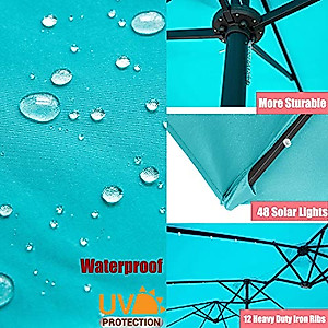 15Ft Lighted Patio Umbrella Extra Large Double Sided Market Table Umbrella with Lights & Crank Blue