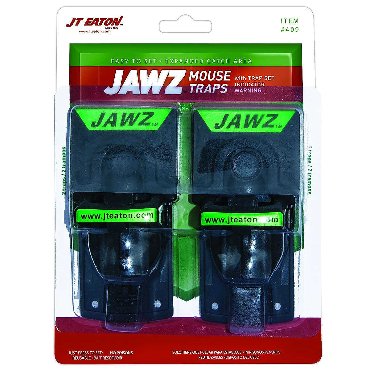 JT Eaton 409 Jawz Plastic Mouse Trap for Solid or Liquid Bait, 2-Pack