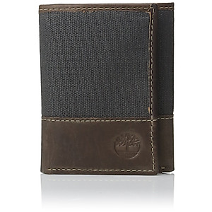 Timberland Men's Canvas & Leather Trifold Wallet, Blue, One Size